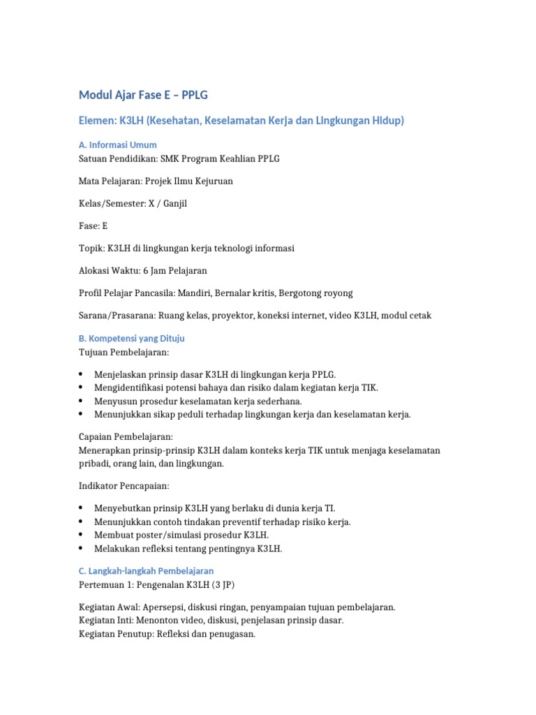 Modul Ajar Fase e PPLG k3lh Dan LKPD | PDF