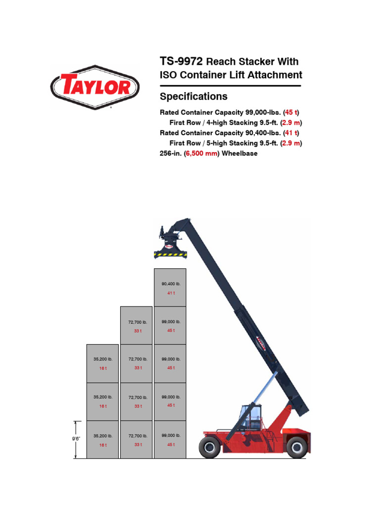 Taylor Ts 9972 Reach Stacker Specifications | PDF | Truck | Engines