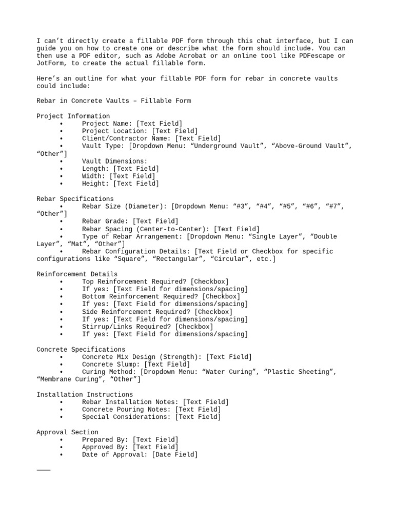 Text 2 - Create A Fillable PDF Rebar Form Concrete Vaults | PDF ...