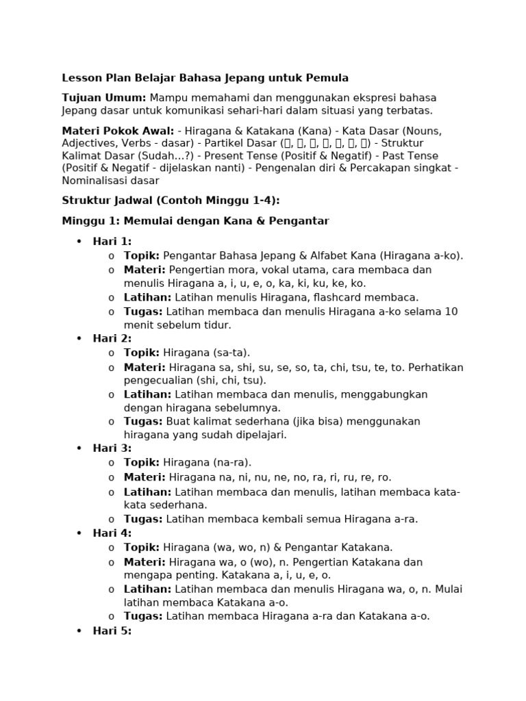 Lesson Plan Bahasa Jepang | PDF