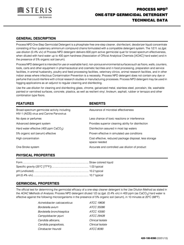 STERIS - Process NPD One Step Germicidal Detergent - TDS - 420 100 ...