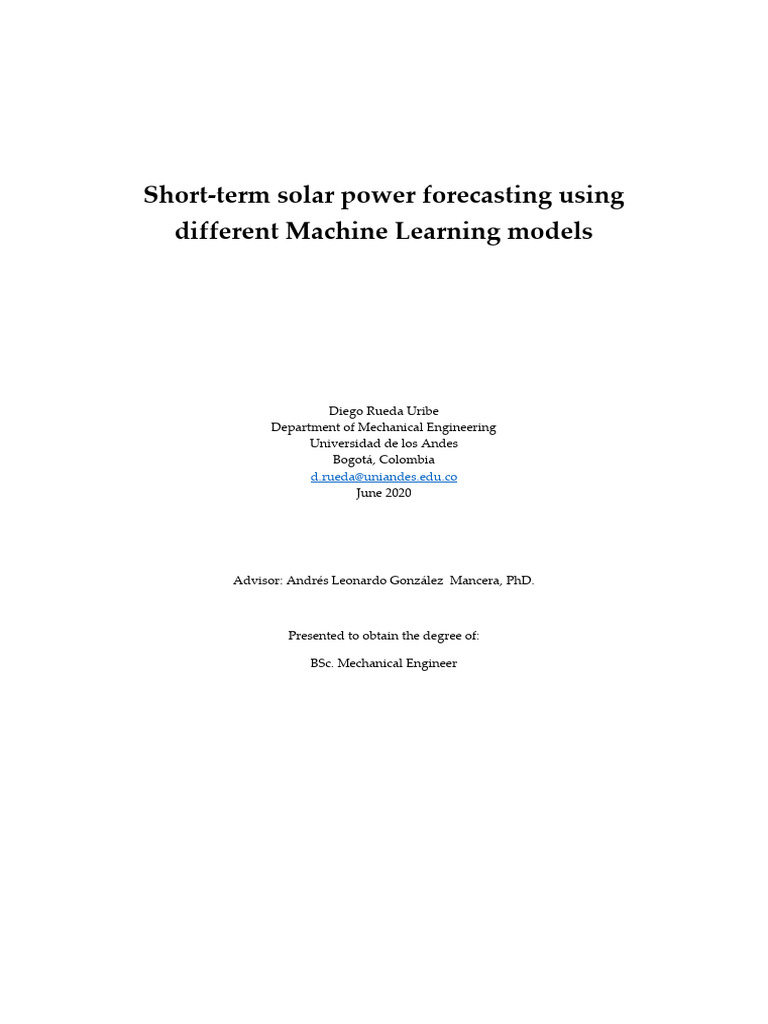 Short-Term Solar Power Forecasting Using Different Machine Learning Models | PDF | Support ...