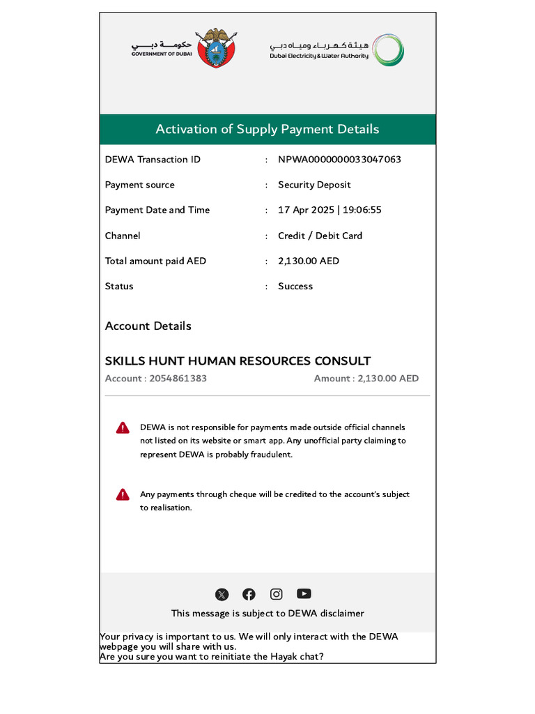 DEWA Bill Payment via Credit Card | PDF