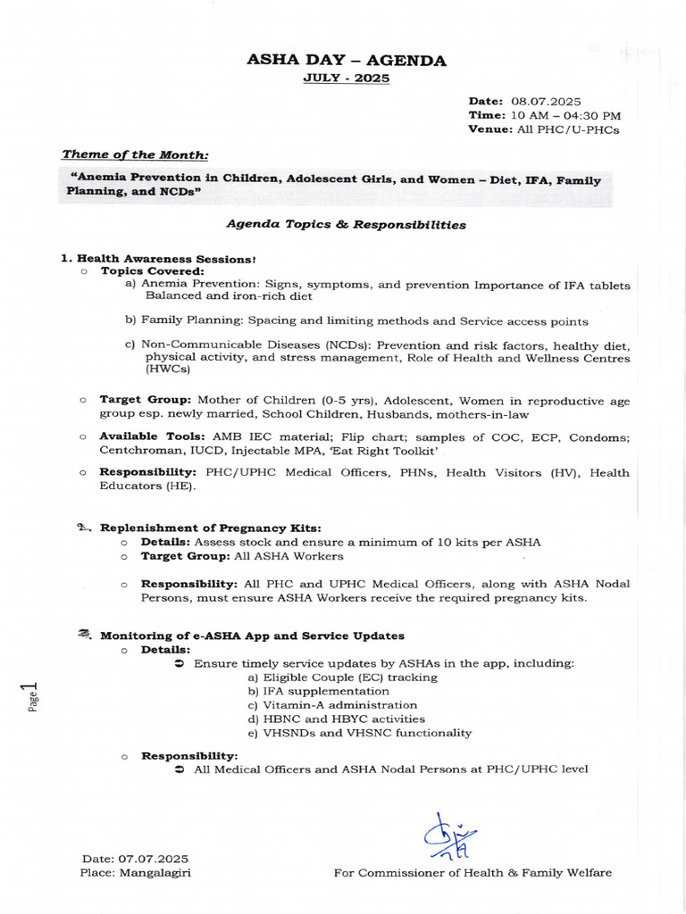 ASHA Day Agenda - July 2025 | PDF | Health Sciences | Health Care