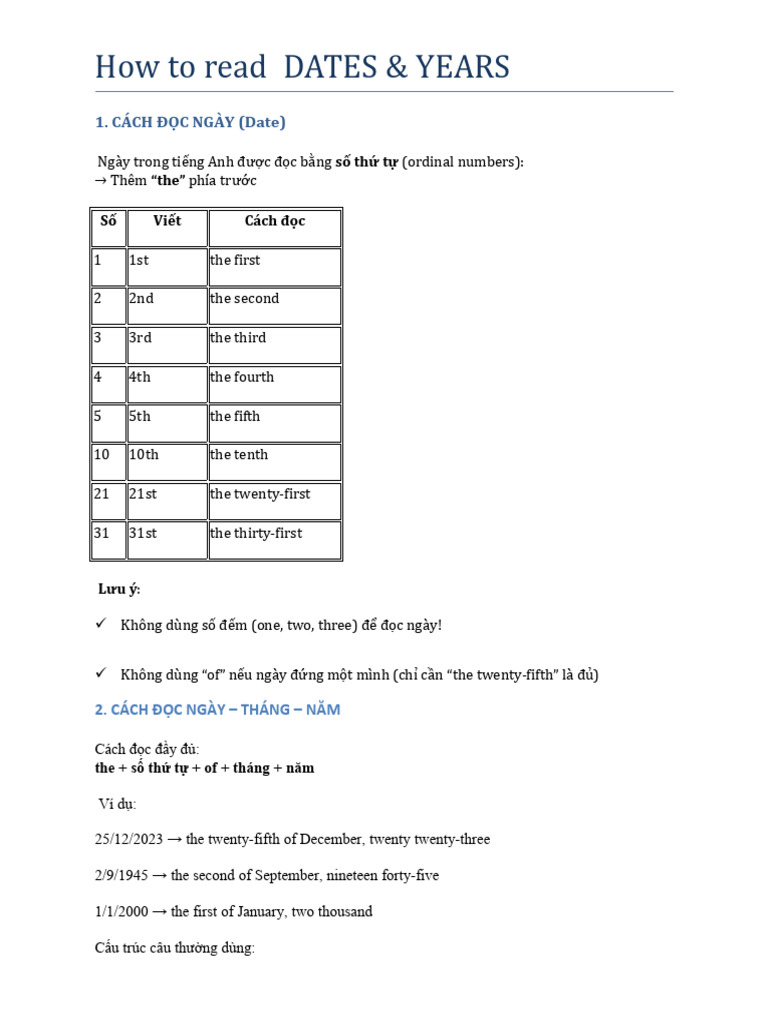 Cach Doc Nam Trong Tieng Anh | PDF