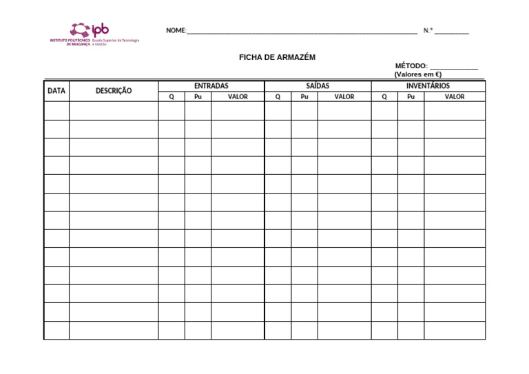 Modelo - Ficha de Armazém | PDF