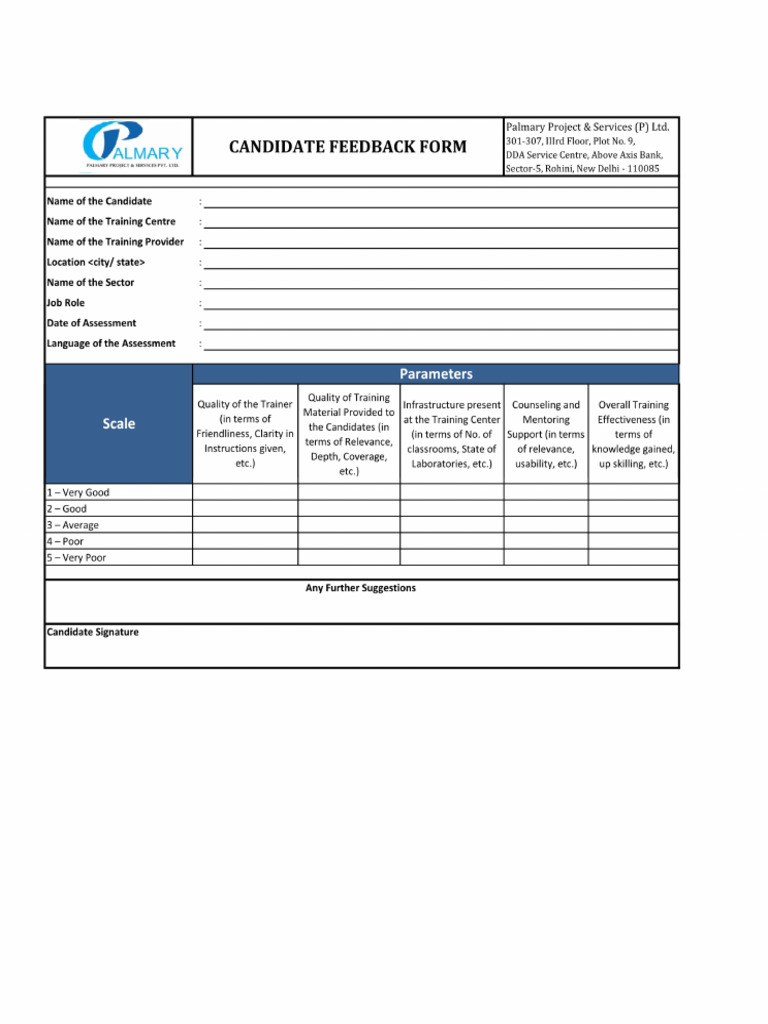 Candidate Feedback Form - Non PMKVY | PDF