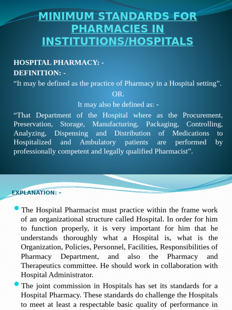 Minimum Standards for Hospital Pharmacies | PDF | Pharmacy | Pharmacist