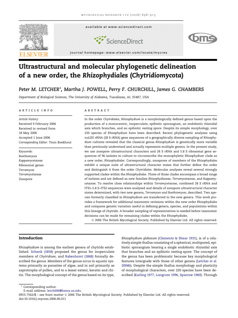 Ultrastructural and Molecular Phylogenetic Delineation of A New Order ...