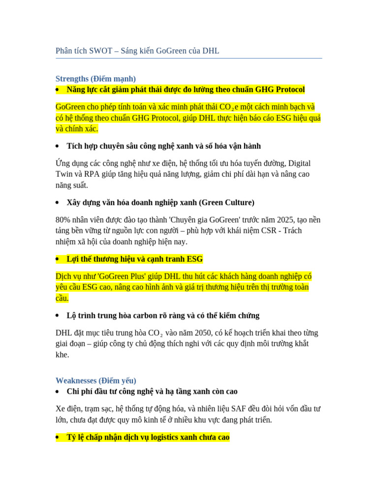 Swot Gogreen DHL | PDF