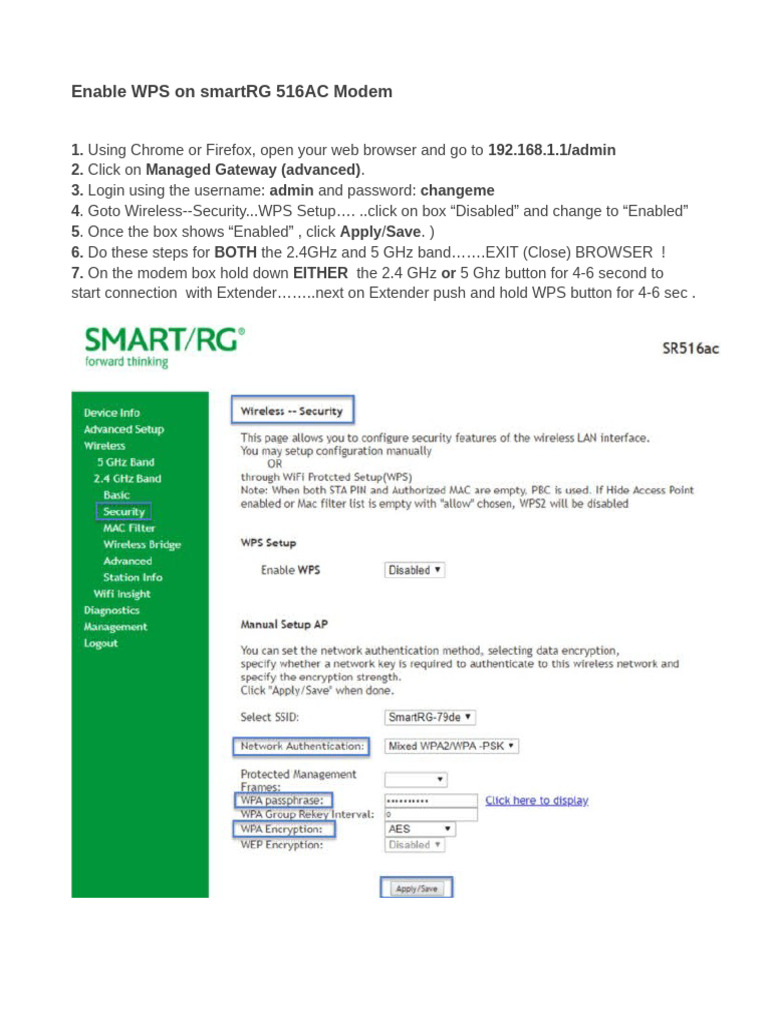 SmartRg516 MyInstructions | PDF