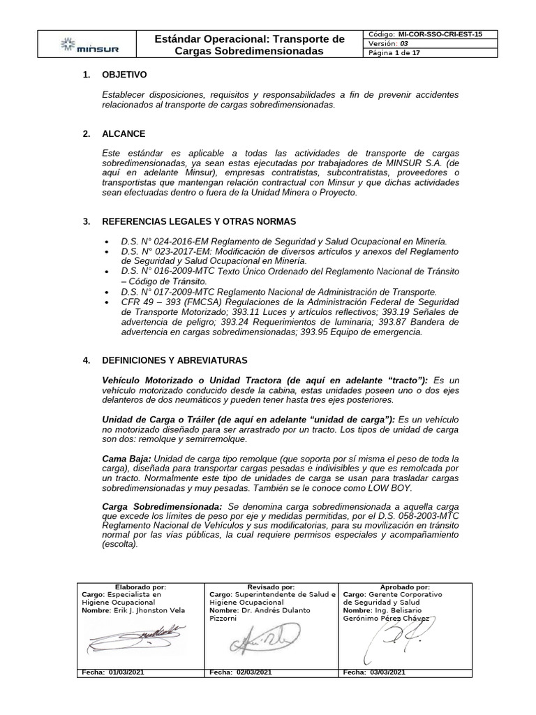 Transporte de Cargas Sobredimensionadas Versión 03 | PDF | Transporte ...