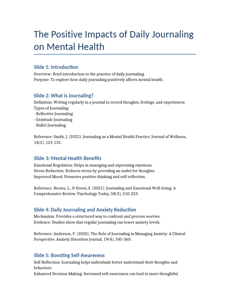 Benefits of Daily Journaling for Mental Health | PDF | Mental Health ...