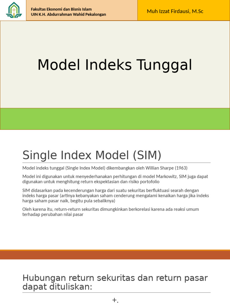 Analisis Model Indeks Tunggal dalam Investasi | PDF