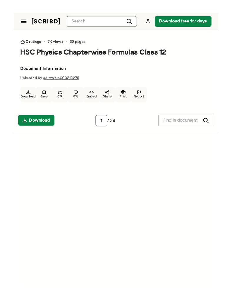 document804953630HSC Physics Chapterwise Formulas Class 12 | PDF