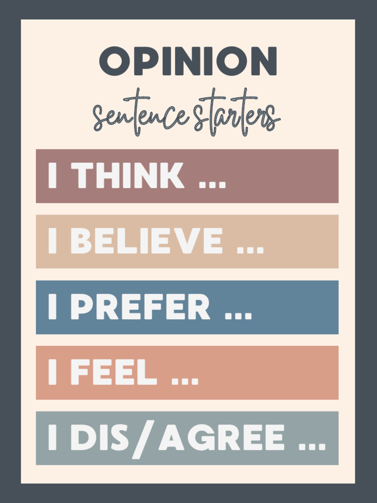 Opinion Sentence Starters English Poster Brown Organic Style | PDF