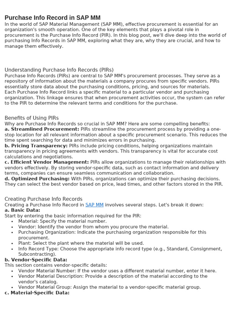 Purchase Info Record in SAP MM | PDF | Procurement | Pricing