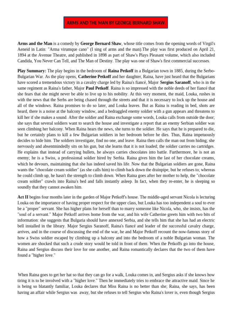 Arms and the Man: A Comedy Overview | PDF