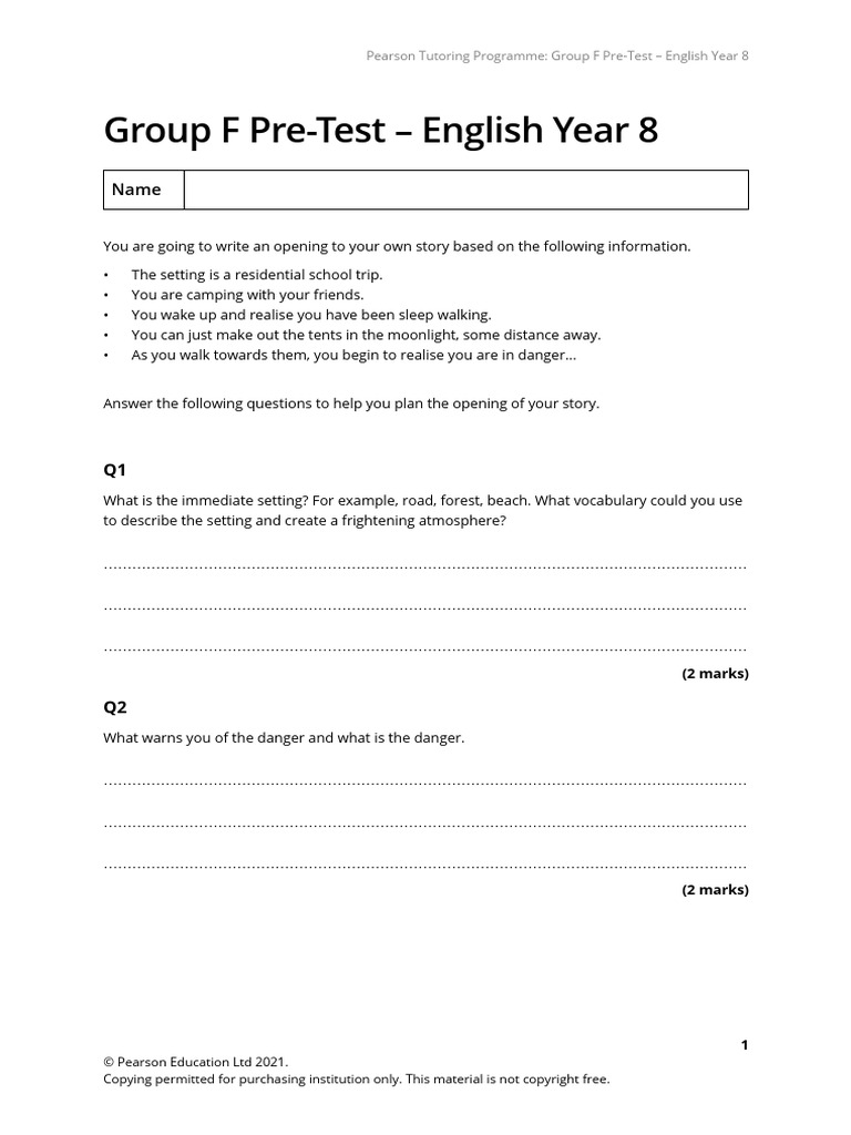 Y8 English Group F Pre Test 2 | PDF