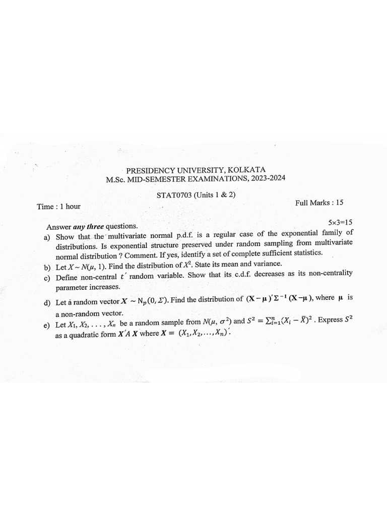 Sampling Midsem SKS (STAT703) 2023-24 | PDF
