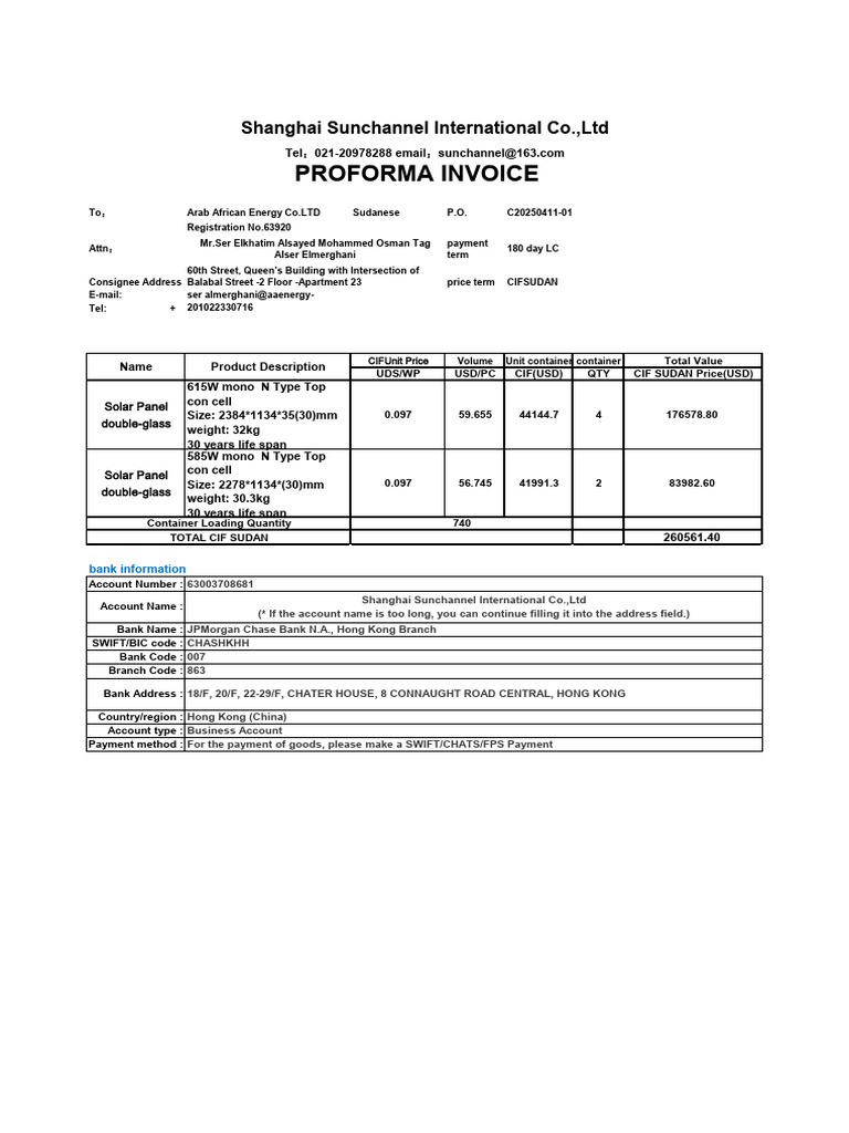 Proforma Invoice180daylc | PDF | Banking