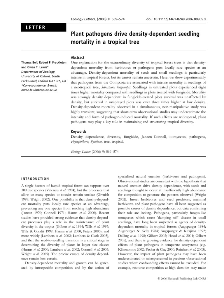 Plant Pathogens Drive Tree Diversity-Dependent Seedling Mortality in A ...