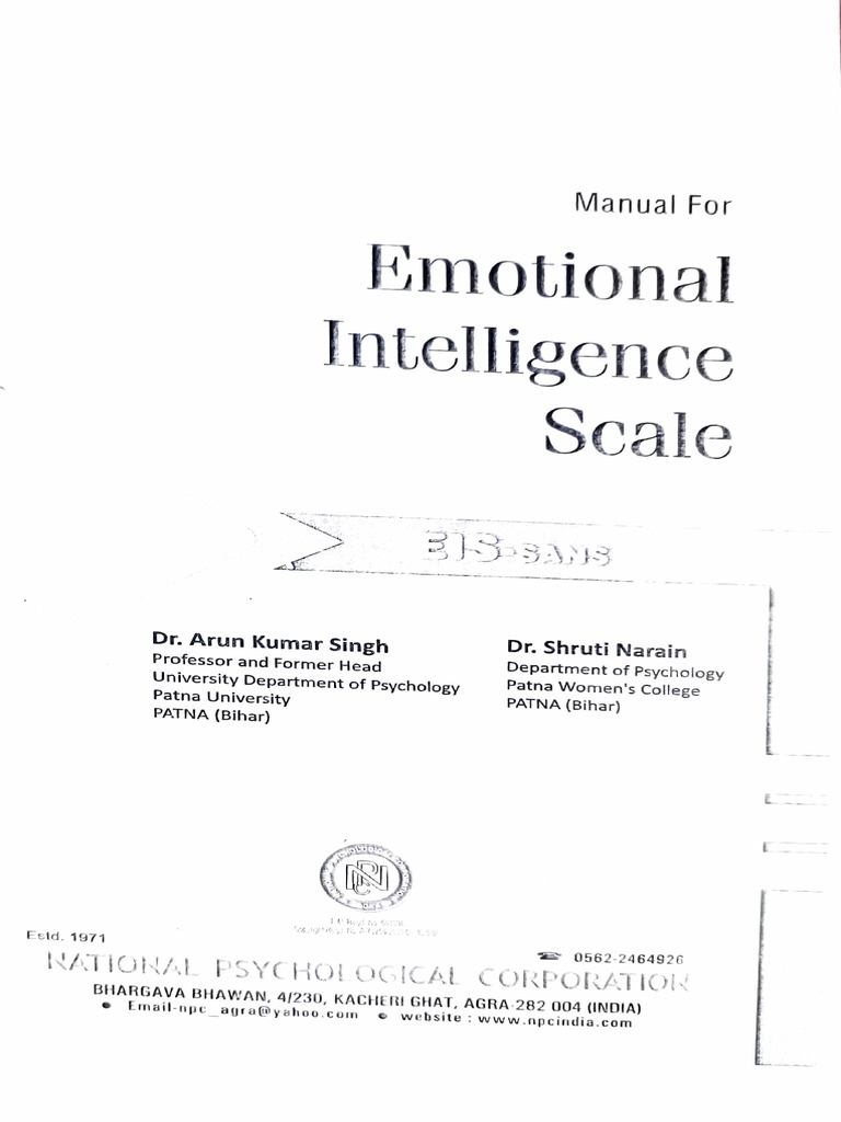 Emotional Intelligence Scale Manual | PDF | Emotional Intelligence ...