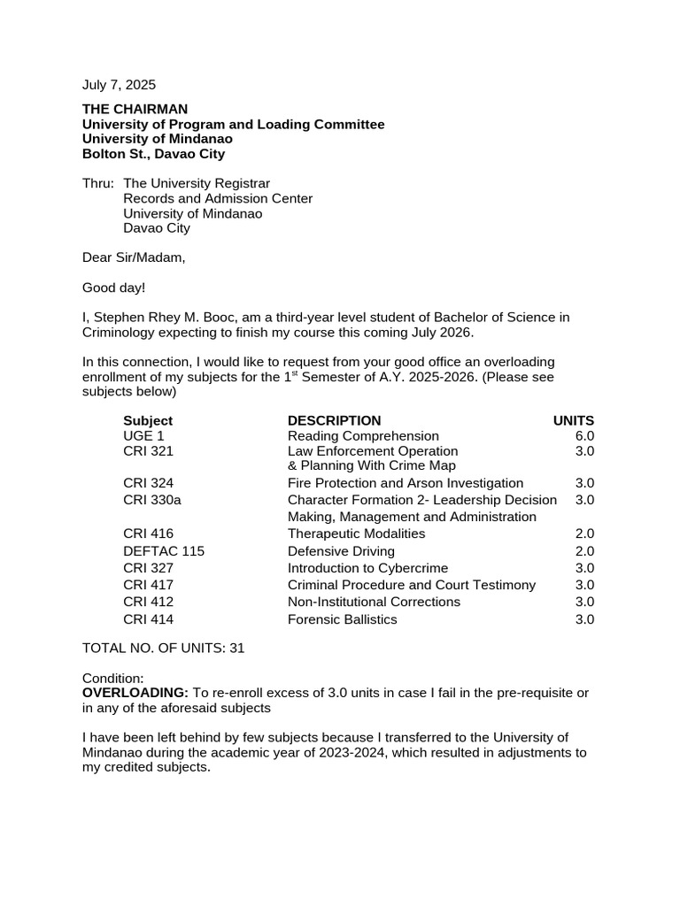 Letter For Overloading | PDF