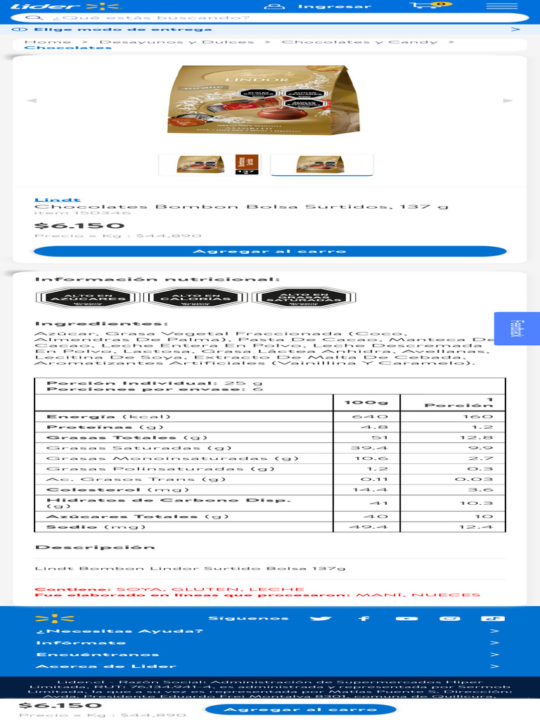 Chocolates Bombon Bolsa Surtidos, 137 g Lindt Lider.cl | PDF ...