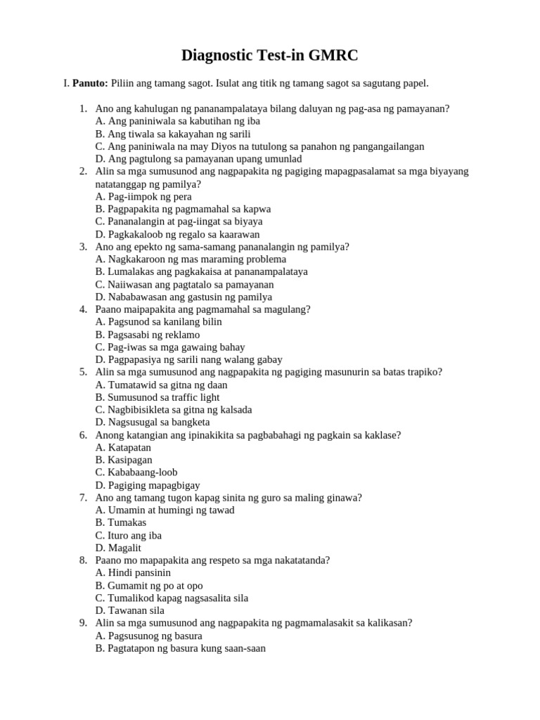 GMRC 5 Diagnostic Test 25 | PDF