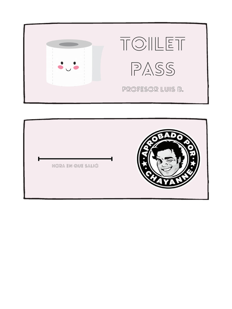 Pink Toilet Pass Printable Cards | PDF