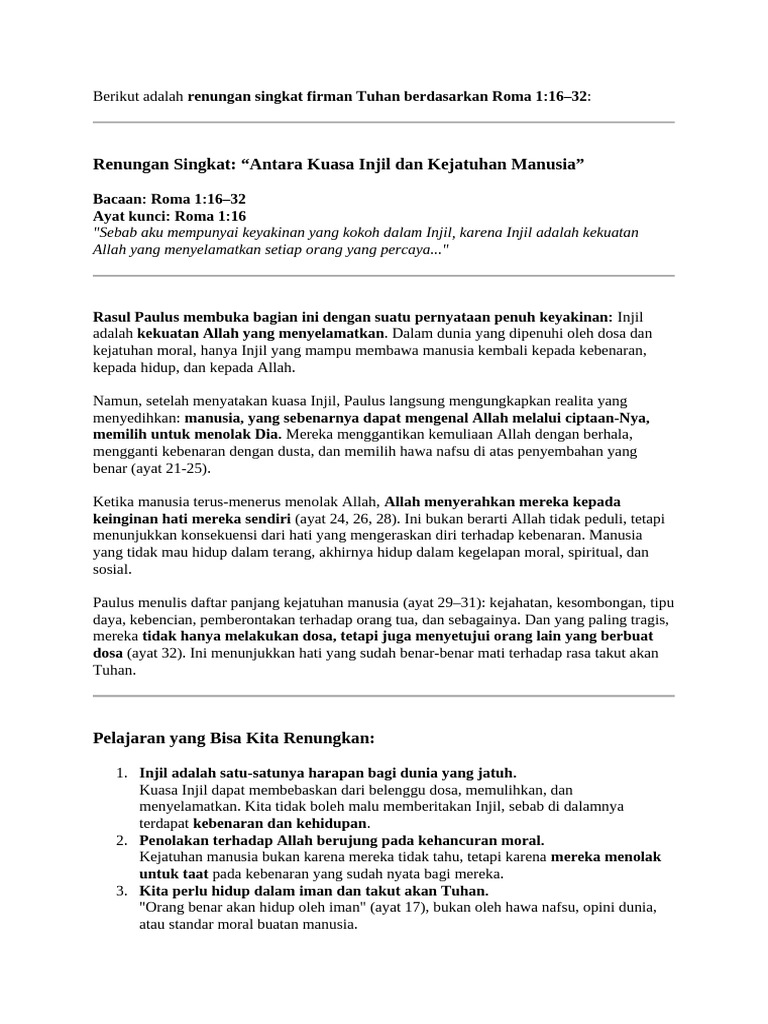 Kuasa Injil dan Kejatuhan Manusia | PDF