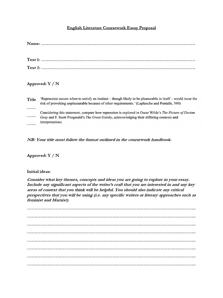 English Literature Coursework Essay Proposal | PDF