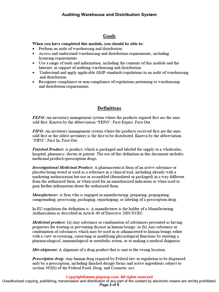 Audit 012 Auditing Warehouse and Distribution System Sample | PDF ...