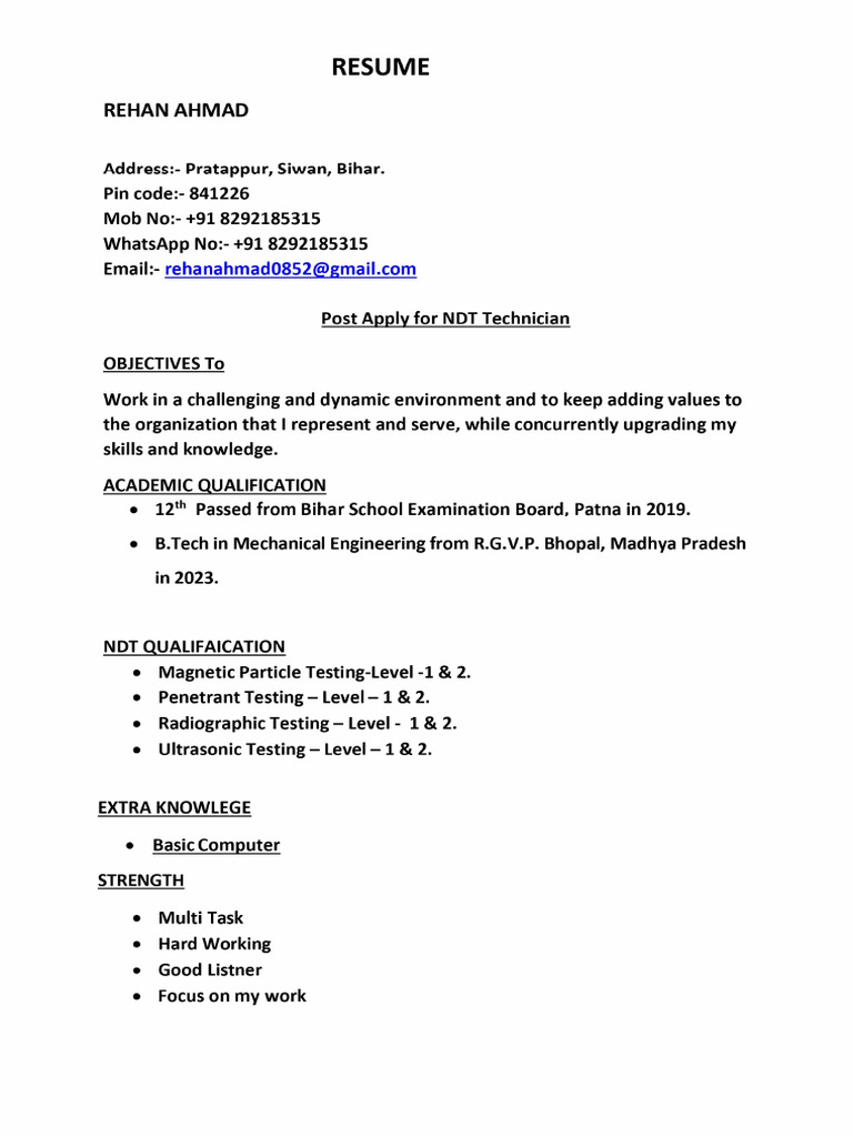 Rehan Ahamad NDT | PDF