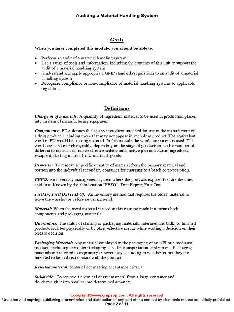 Material Handling System Audit Guide | PDF | Inventory | Copyright ...