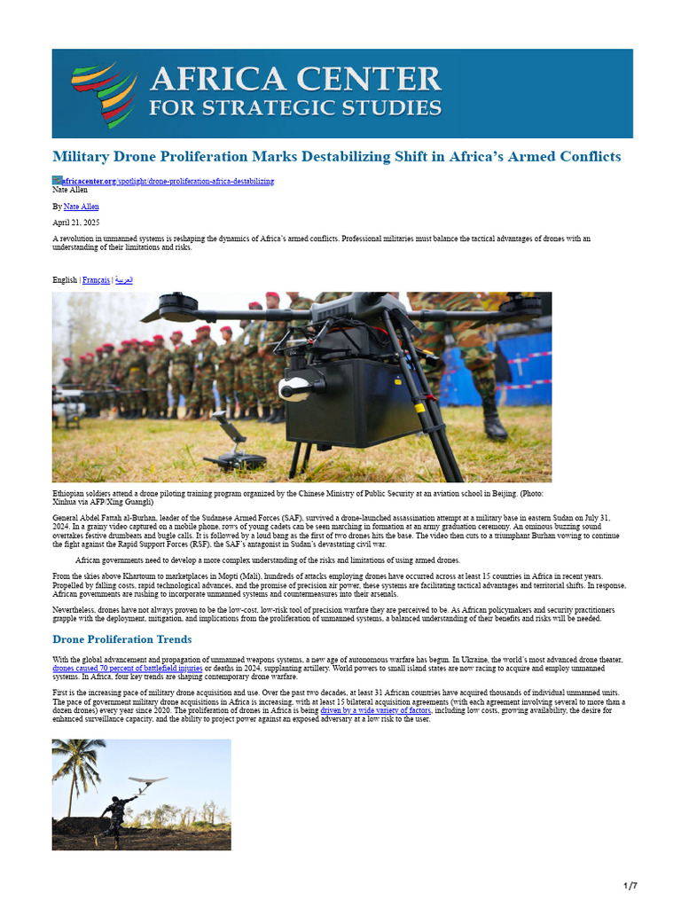 Military Drone Proliferation Marks Destabilizing Shift in Africas Armed Conflicts | PDF ...