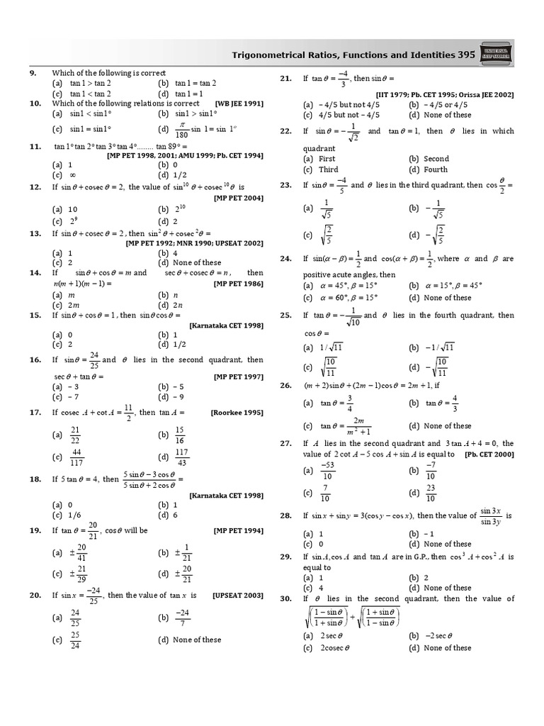 JEE Trigonometry Questions PDF | PDF | Euclidean Geometry ...