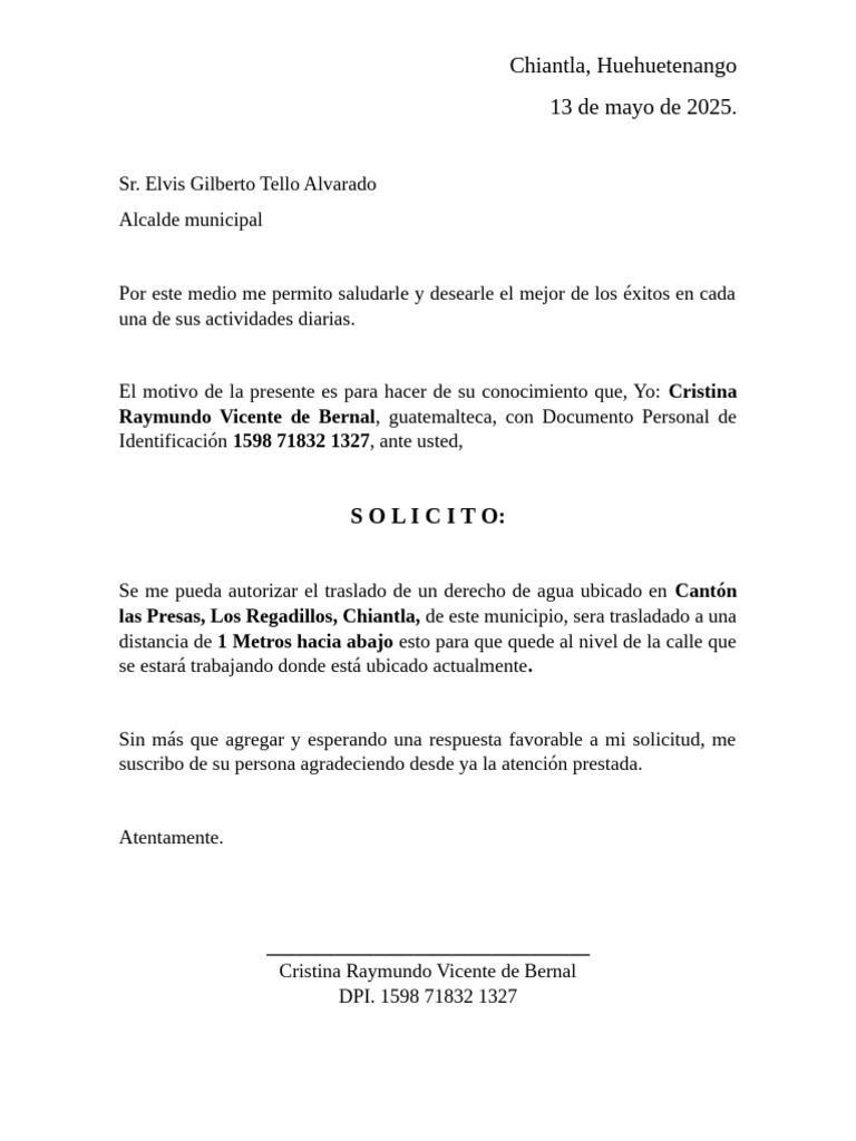 Solicitud de traslado de derecho de agua | PDF