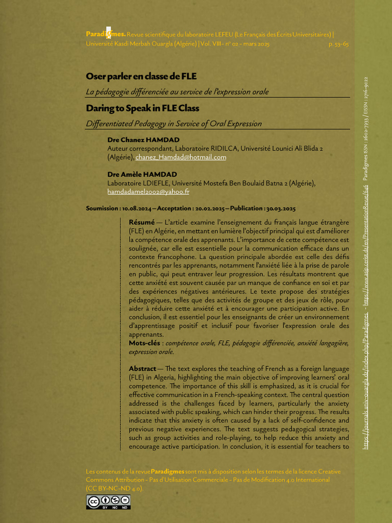 Oser Parler en Classe de Fle - La Pédagogie Différenciée Au Service de L'expression Orale. | PDF