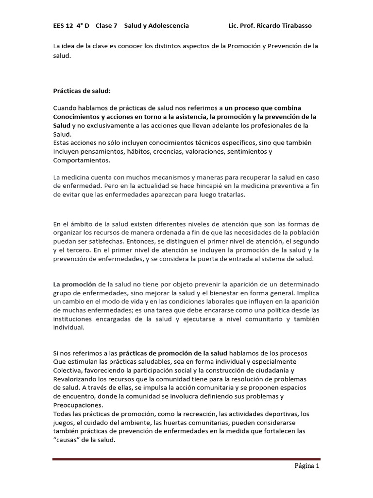 E 12 4 - D Clase 7 Prevenci-N y Promoci-N de La Salud | PDF | Asistencia sanitaria preventiva ...