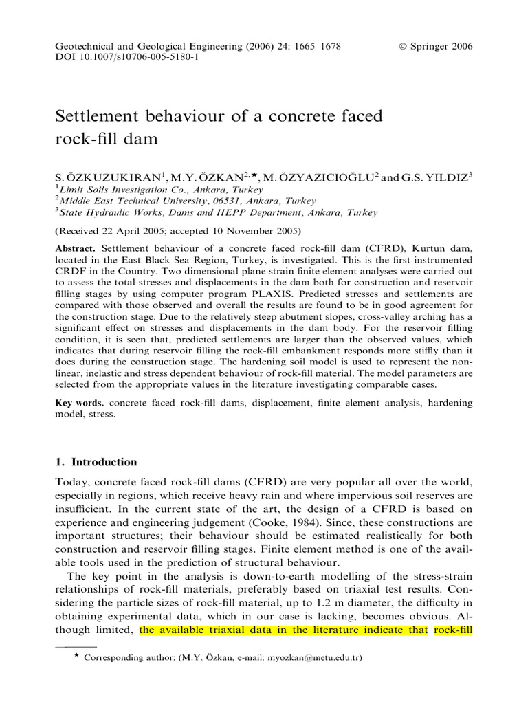 Ozkuzukiran. Et Al. 2006. Settlement Behaviour of A Concrete Faced Rock ...