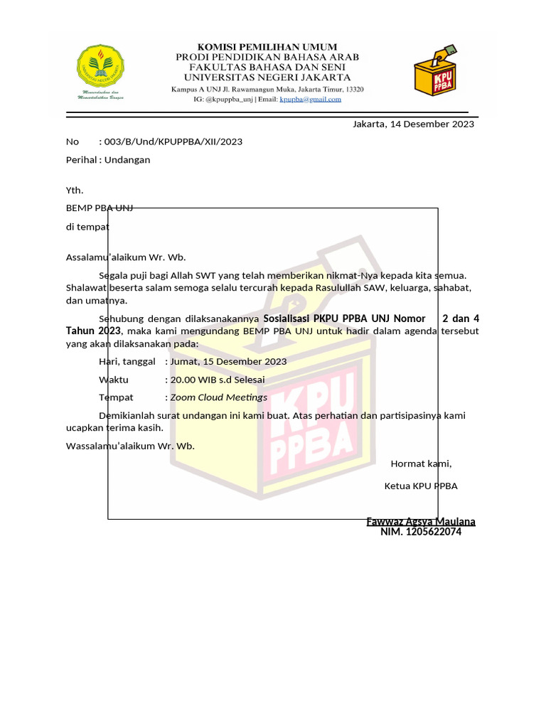 3. Surat Undangan BEMP Sosialisasi PKPU | PDF