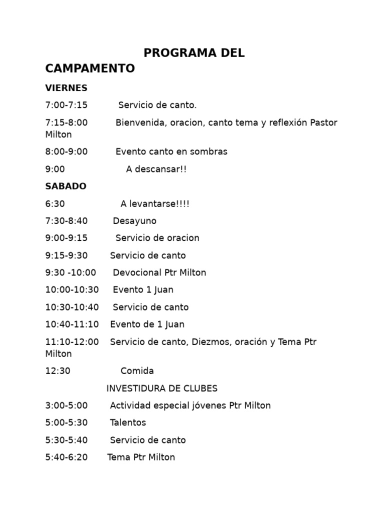 Programa Del Campamento | PDF