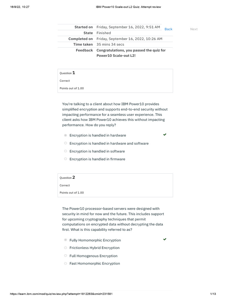 IBM Power10 Scale-Out L2 Quiz - Attempt Review | PDF | Scalability | Virtualization