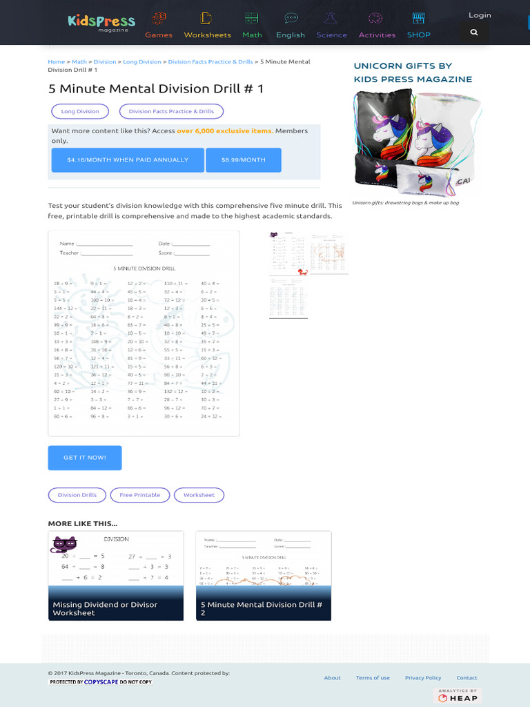 5 Minute Mental Division Drill # 1 | PDF