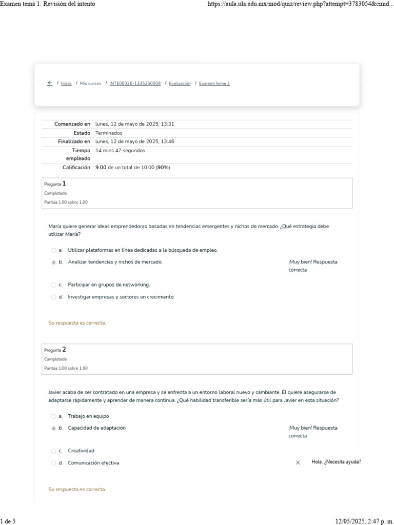 Examen Tema 1 - Revisión Del Intento | PDF | Creatividad | Gestión de proyectos
