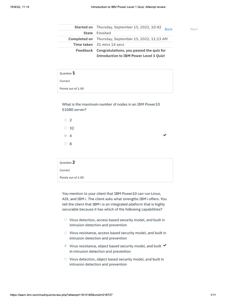 Introduction To IBM Power Level 1 Quiz - Attempt Review | PDF | Cloud ...