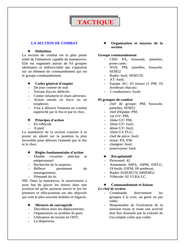Tactiques de la Section de Combat | PDF | Guérilla | Tactiques militaires