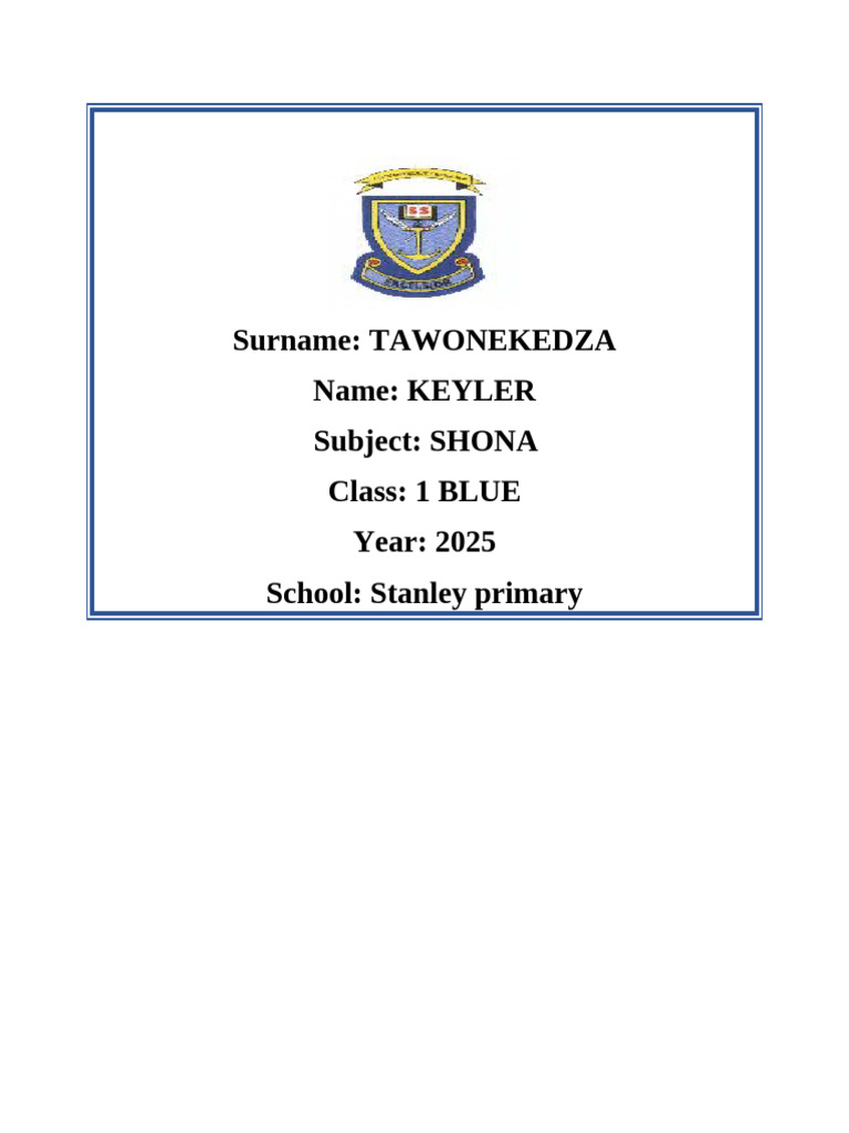 Keyler Tawonekedza Class 1 Blue Subjects | PDF